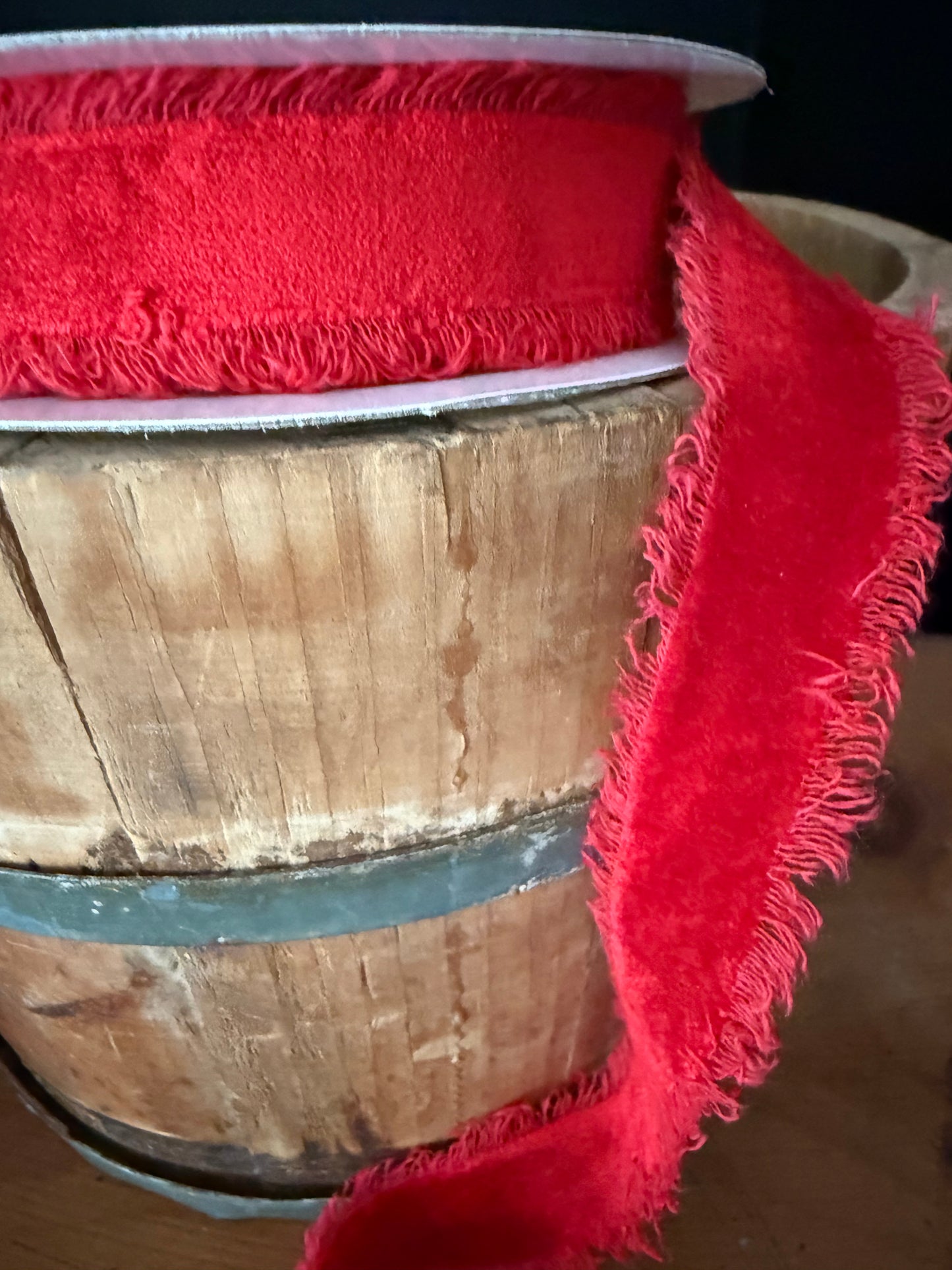Red Velvet Ribbon 1 in - Frayed Edge (10 Yards) | Willow Tree and Company